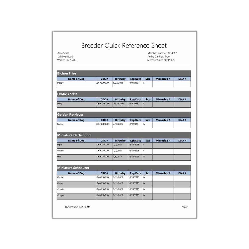 QUICK REFERENCE SHEET